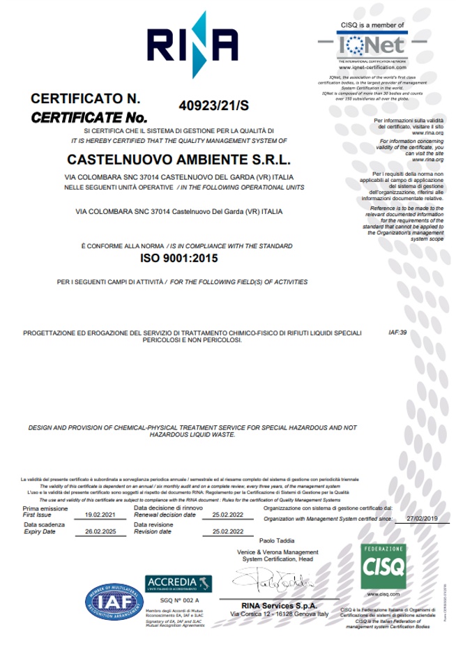 Certificazioni - Castelnuovoambiente
